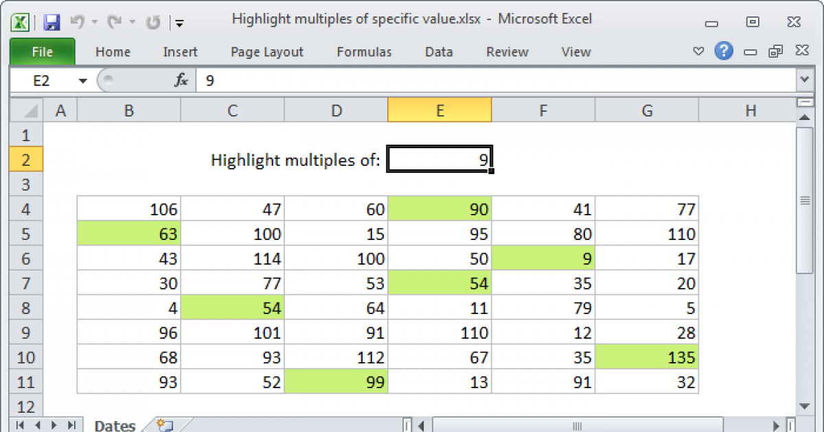 Highlight Multiples Of Specific Value Excel Formula Exceljet